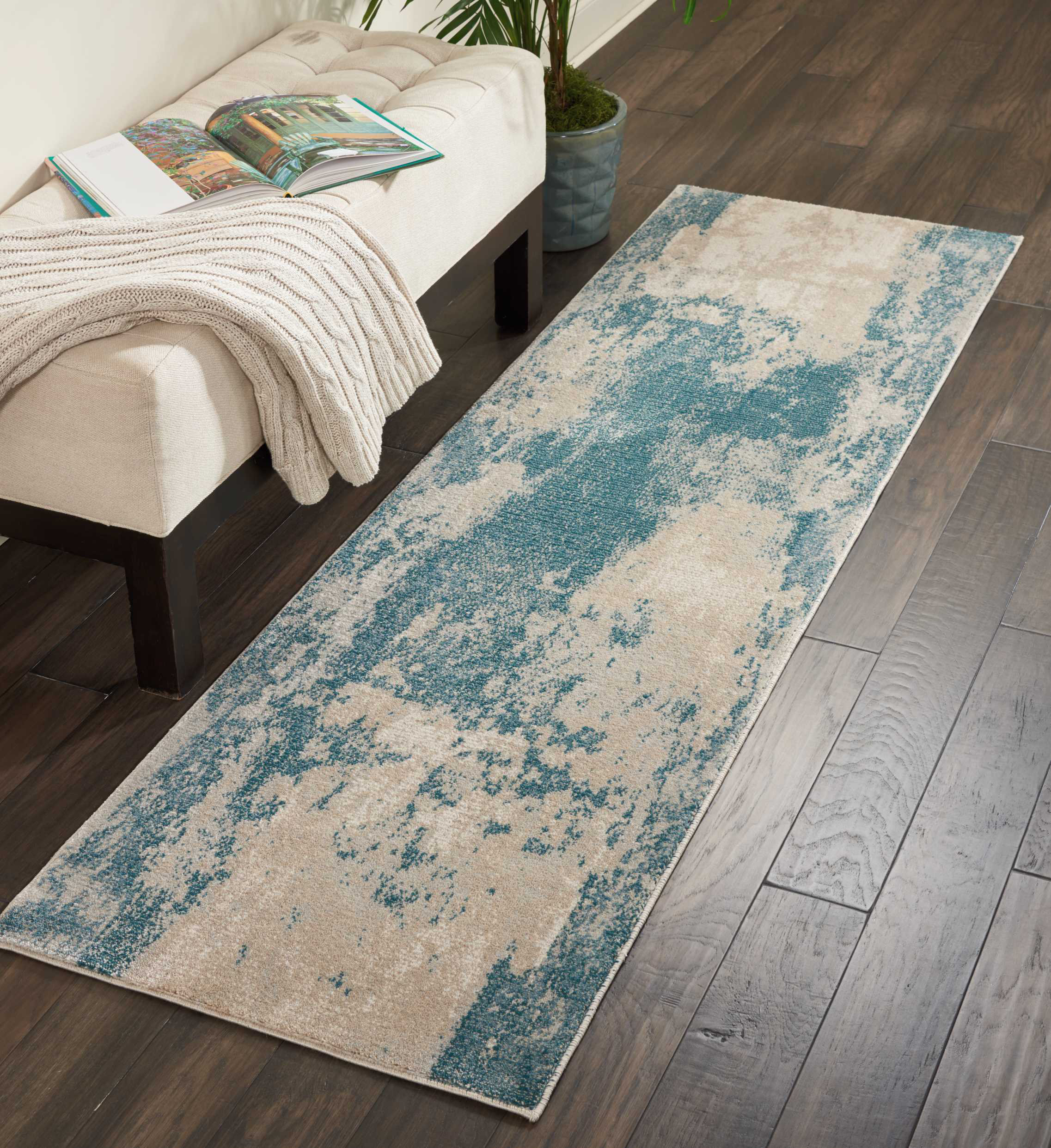 Williston Forge Greater Taree Abstract Ivory/Teal Blue Area Rug ...