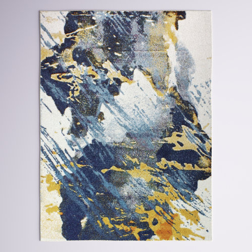 Hashtag Home Coughlin Performance Ivory/Blue/Gold Rug & Reviews | Wayfair