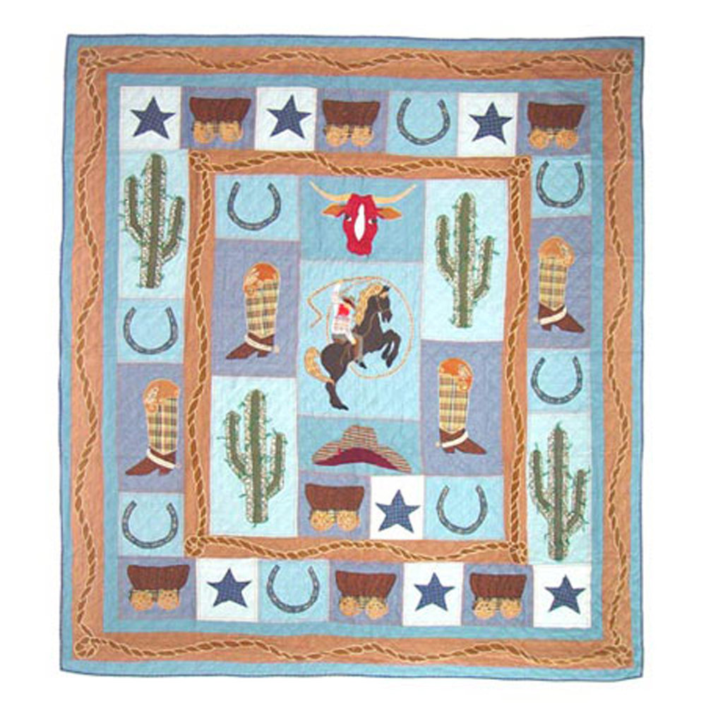 Patch Magic Cowboy Blue/Brown 100% Cotton 200 TC Reversible Rustic ...