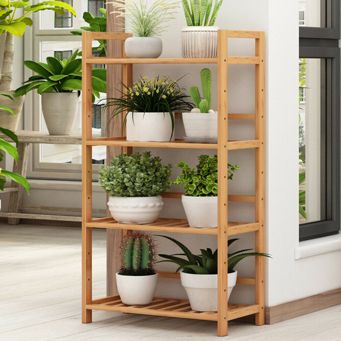 Rebrilliant Tall 4 Tier Bamboo Wood Storage Rack Kitchen Shelving ...