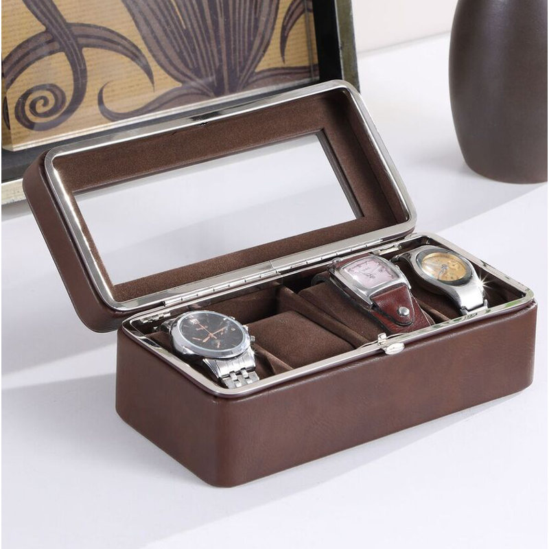 Charlton Home® Leather Lining Tempered Glass Watch Box | Wayfair