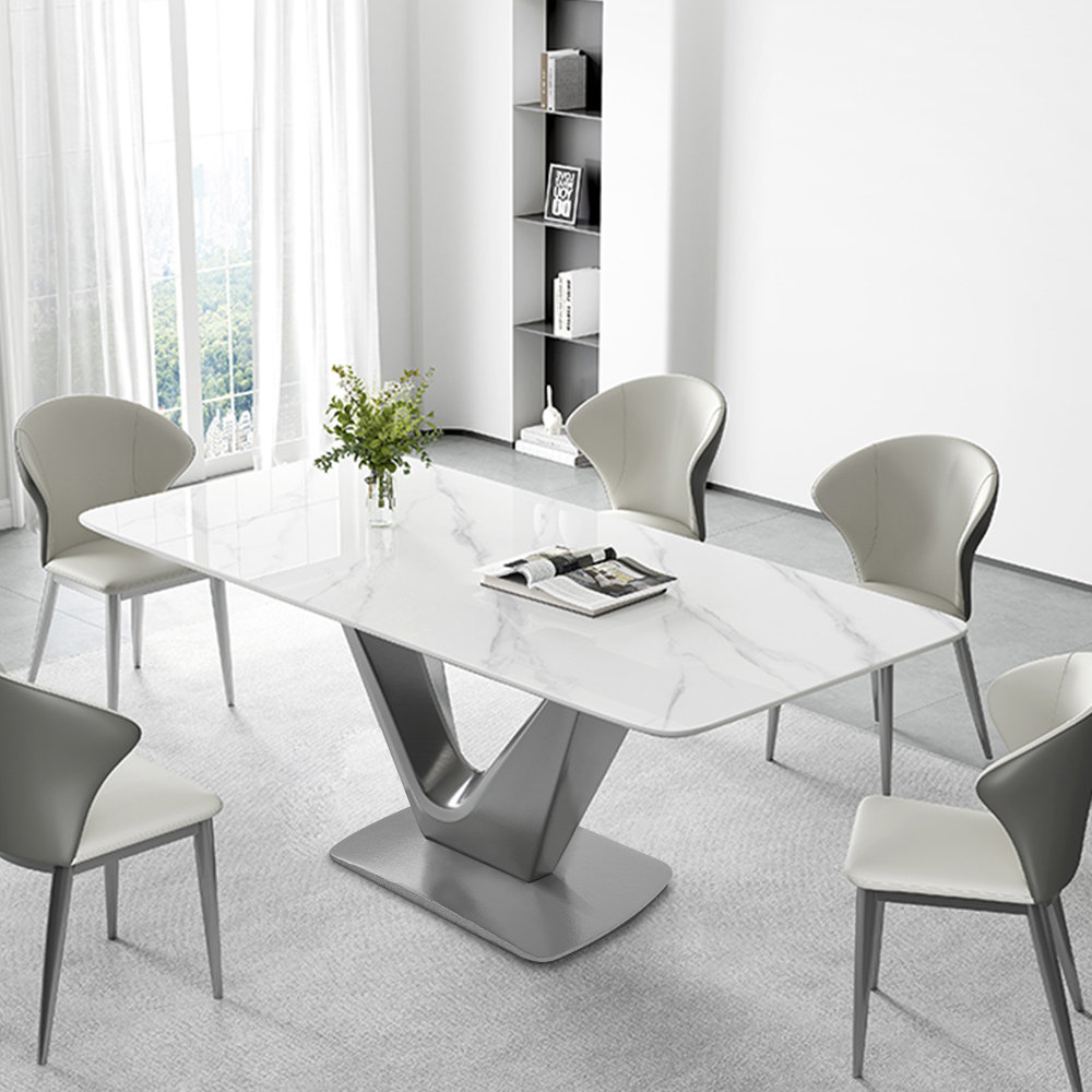 Orren Ellis Birkes Modern White Dining Table for 6 Persons with ...