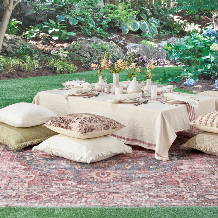 Nicole Curtis Machine Washable Oriental Blue/Brick Red Area Rug ...