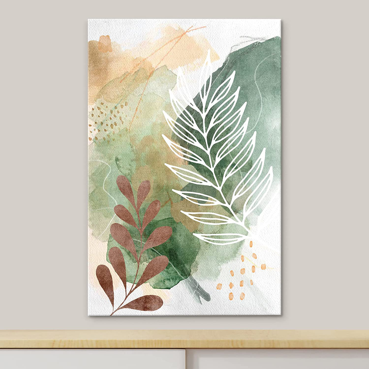 IDEA4WALL Canvas Print Wall Art Green Brown Watercolor Plants Abstract ...