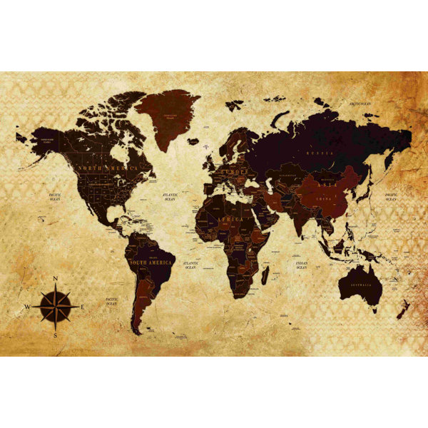 Breakwater Bay Distressed World Map - Wrapped Canvas Print | Wayfair