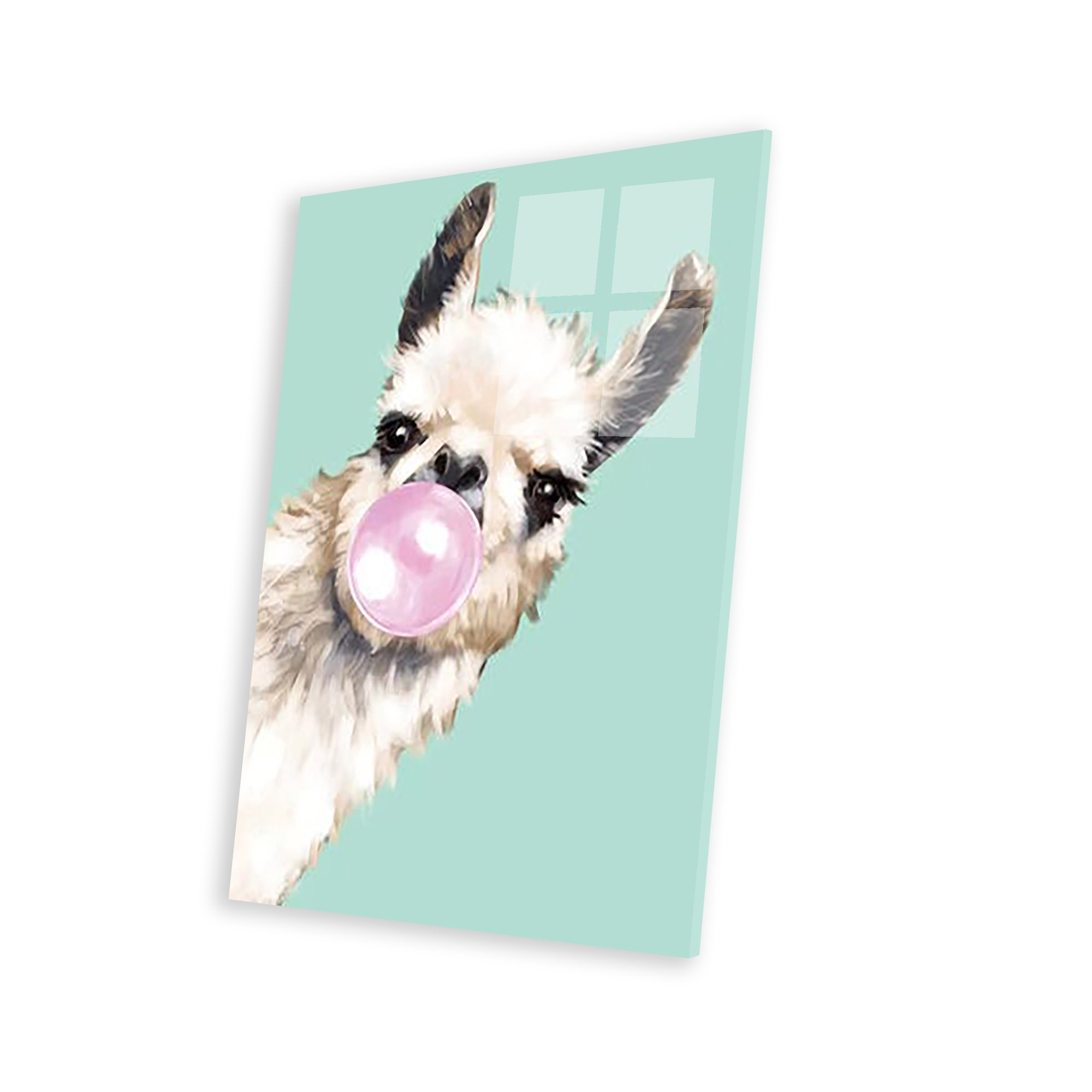 Indigo Safari Sneaky Llama Blowing Bubble Gum In Green - Unframed ...