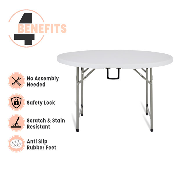Naomi Home Round Bi-Fold Resin Table with Carrying Handle 5 ft Card ...