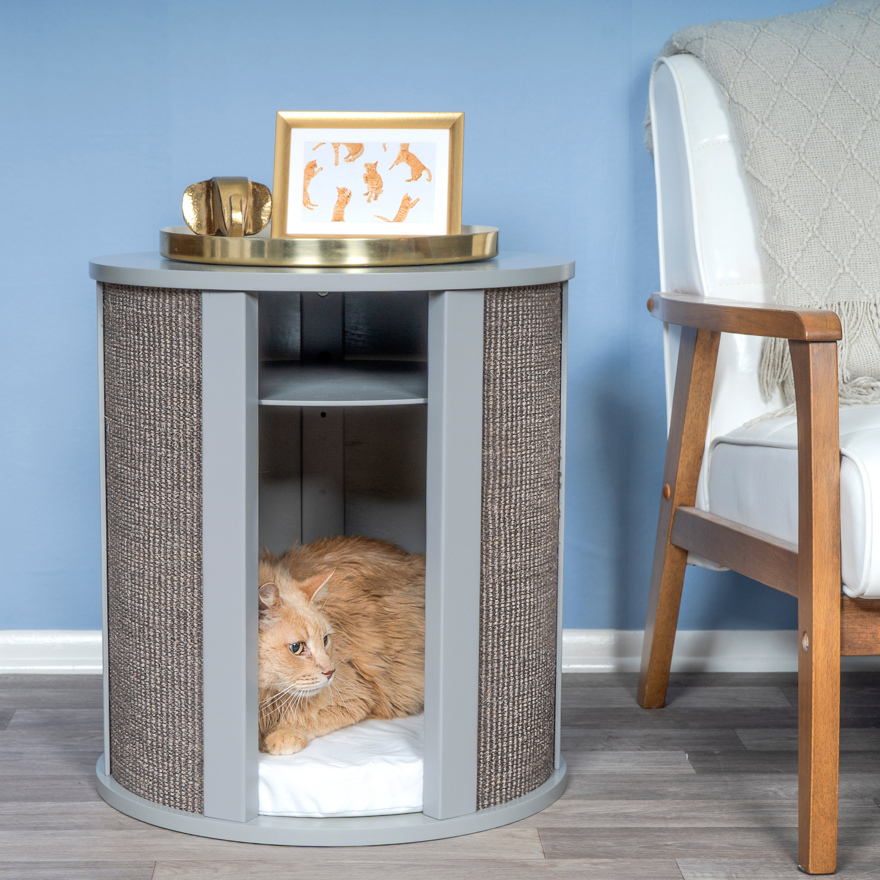 The Refined Feline Purrrrfect End Table Cat Bed - Wood Cat Furniture ...