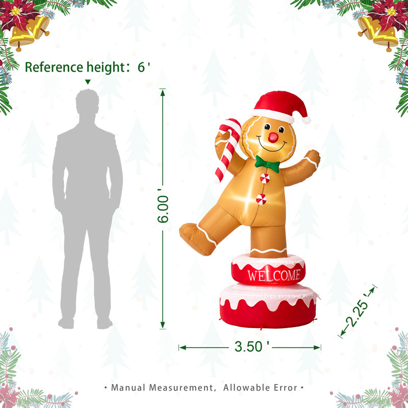 Glitzhome Lighted Rotating Gingerbread Man Inflatable | Wayfair