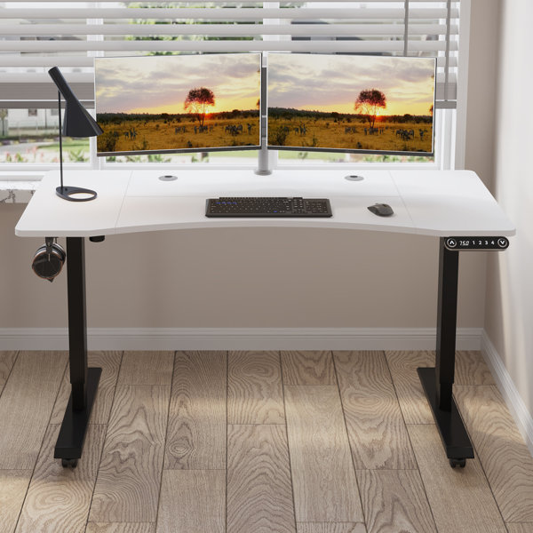 17 Stories Daiah Ergonomic Curved Height Adjustable Standing Desk ...