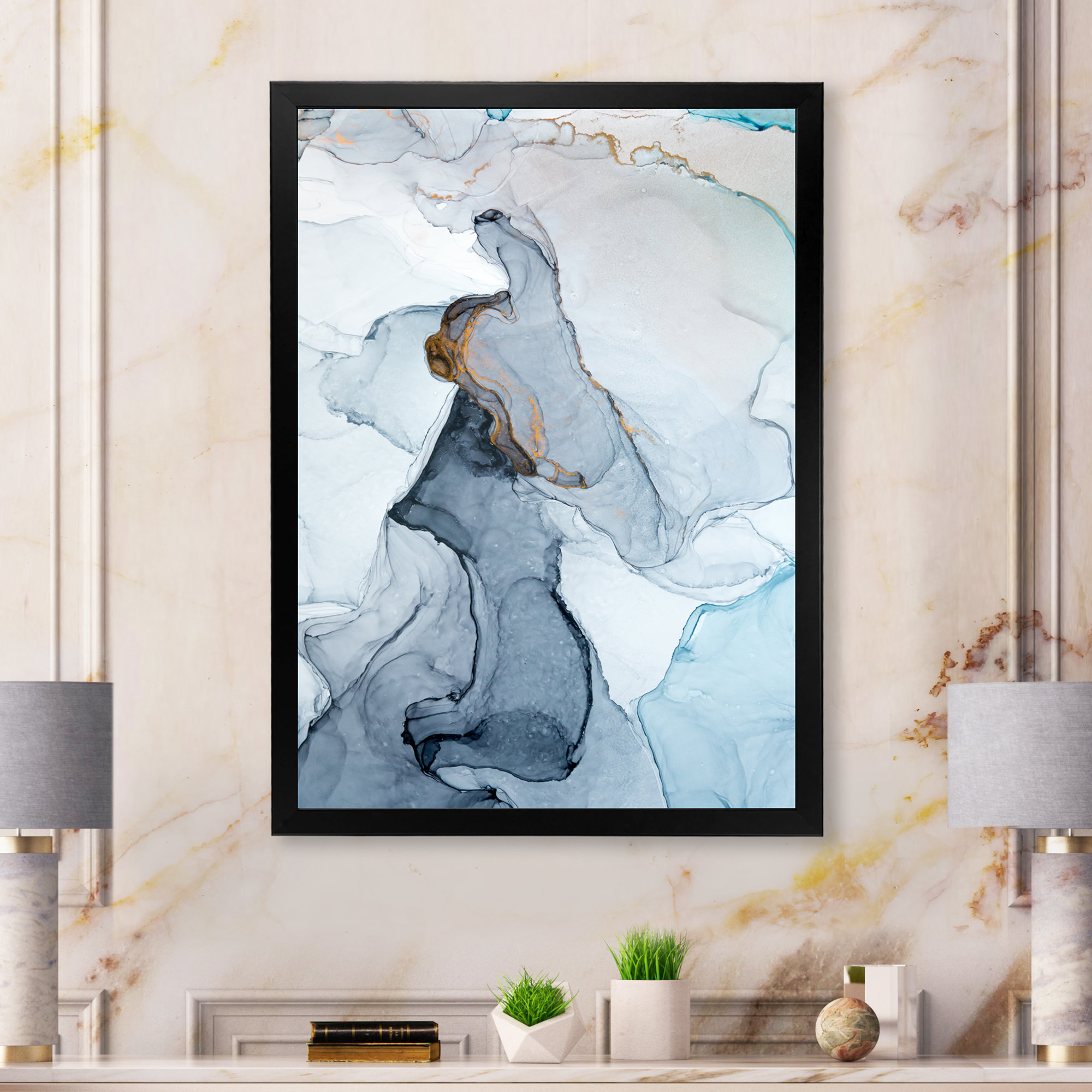 Wrought Studio Grey Meets Blue Marble Art Ripples Grey Meets Blue ...