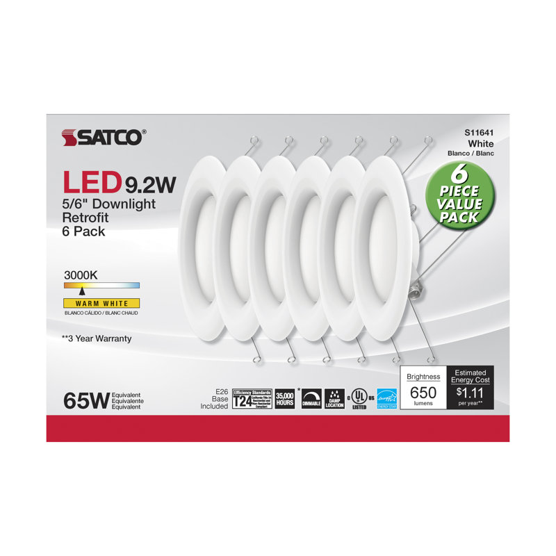 Satco 7.48" 3000K Remodel LED Retrofit Recessed Lighting Kit | Perigold