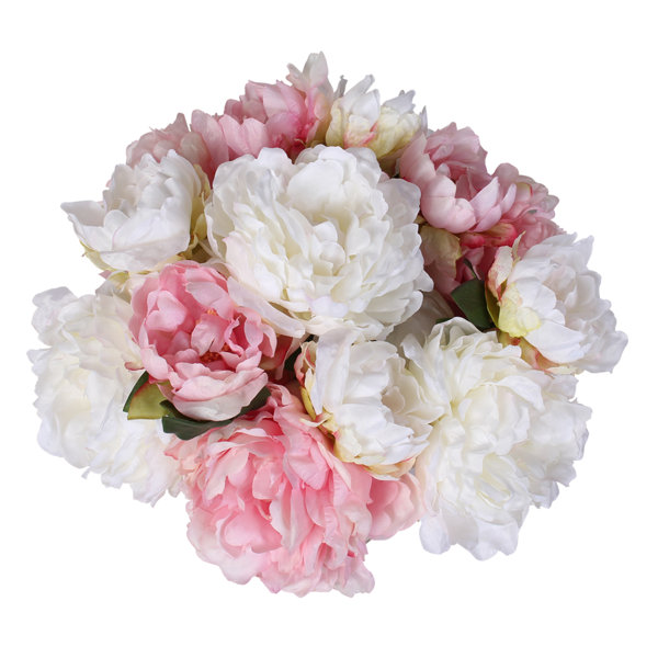 Rosdorf Park Silk French Peonies Floral Arrangement in Vase & Reviews ...