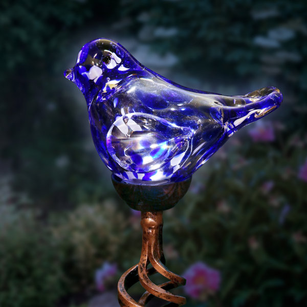 Exhart Solar Pearlized Hand Blown Glass Bird Garden Stake, 6 by 31 ...