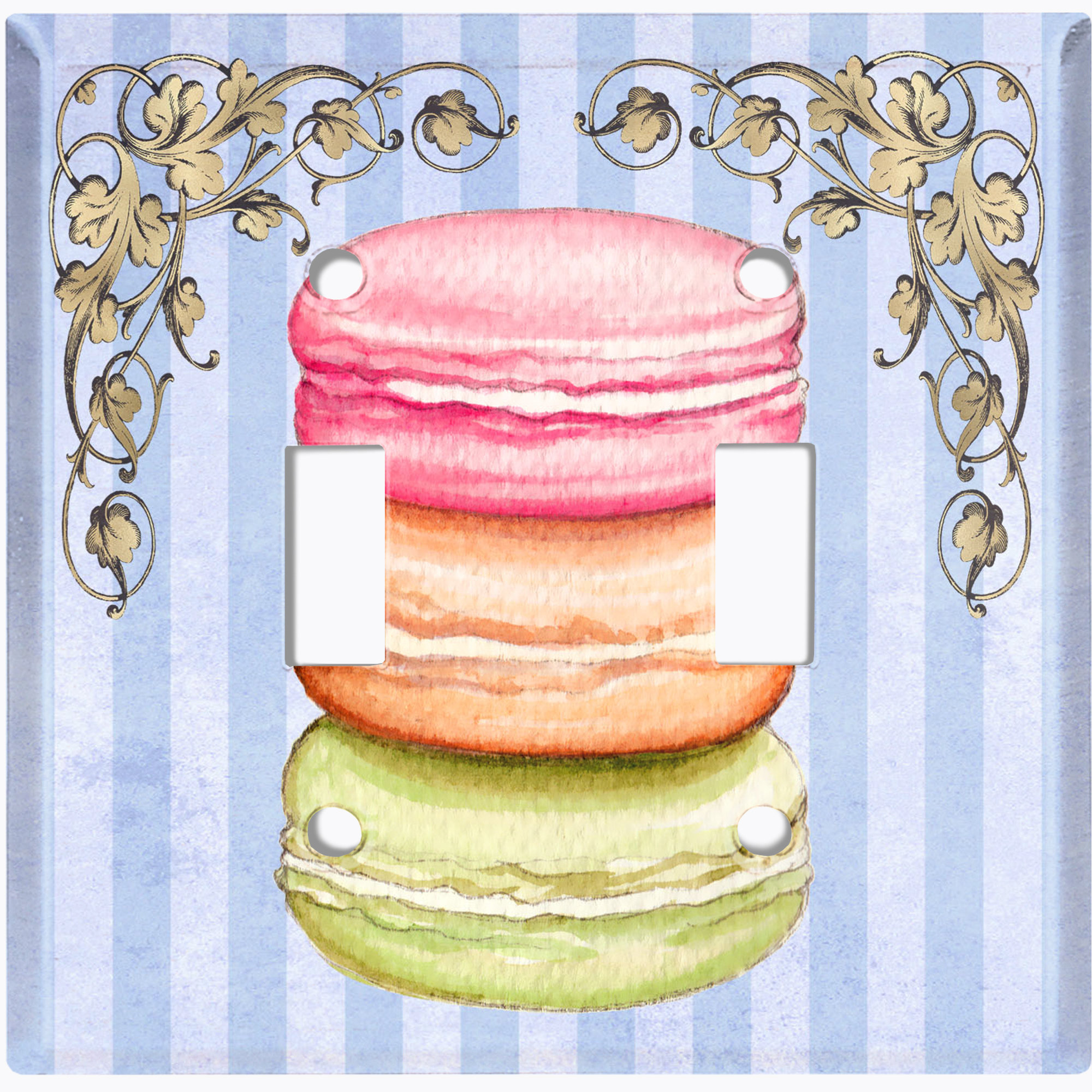 WorldAcc Colorful Macaron Blue Frame Stripes 2-Gang Toggle Light Switch ...