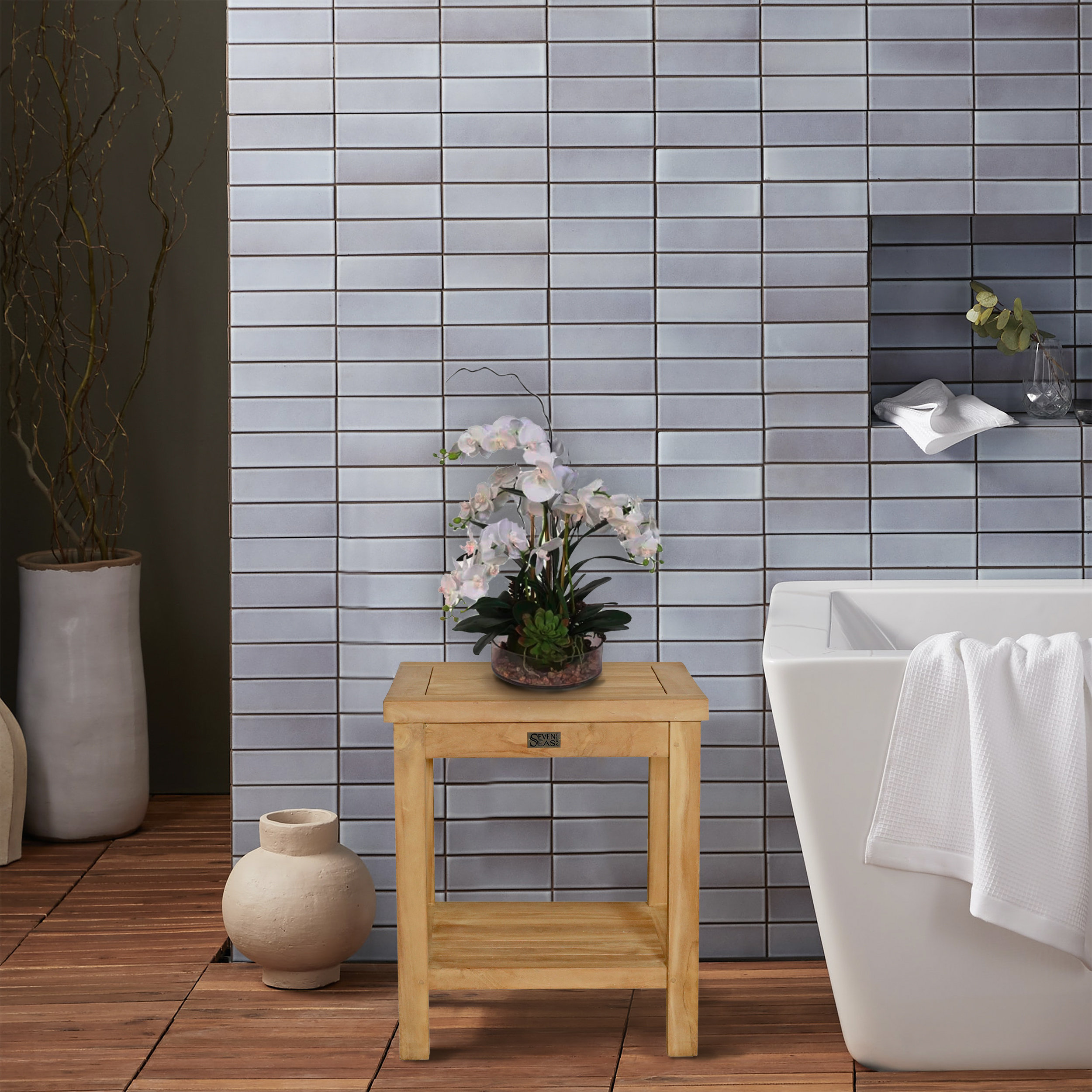 Seven Seas Teak 18'' Tall Solid Wood Utility Stool | Wayfair