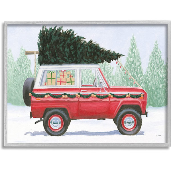The Holiday Aisle® Red Utility Truck Winter Christmas Tree Snowy Forest ...