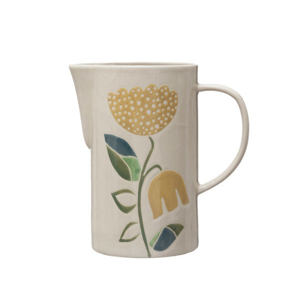 Birch Lane™ Anatola Oval Hand Painted Stoneware Pitcher with Wax Relief ...