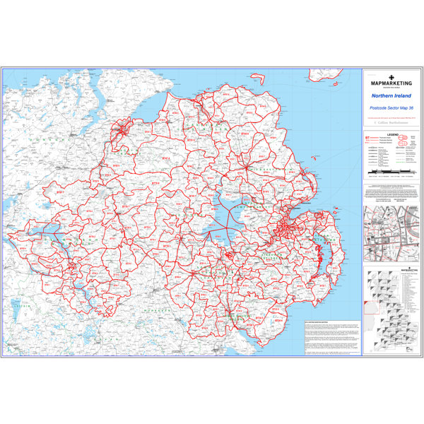 Williston Forge Northern Ireland Detailed Postcode Wall Map With Area ...