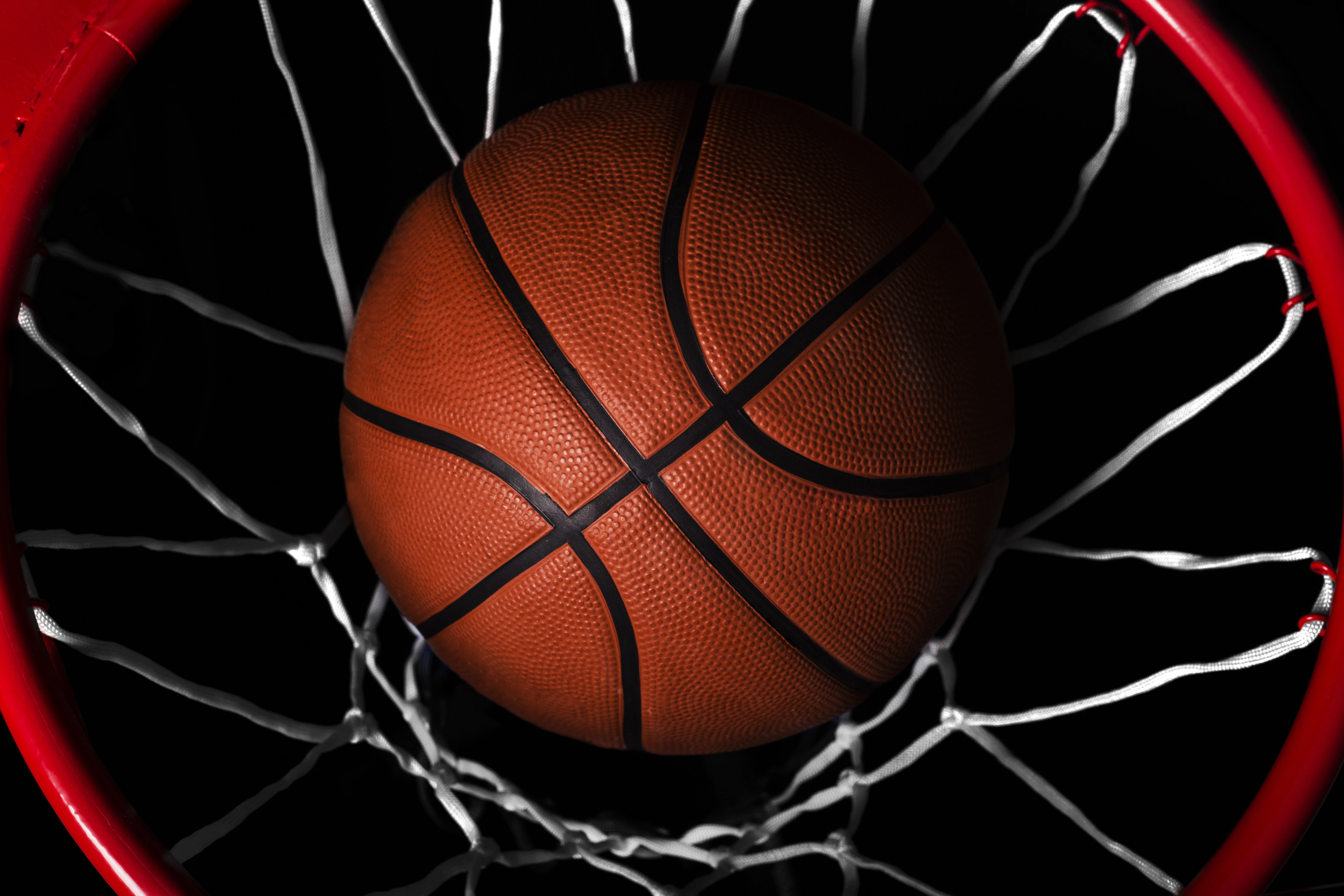 Ebern Designs Ball Inside A Basketball Hoop - Wrapped Canvas Photograph ...