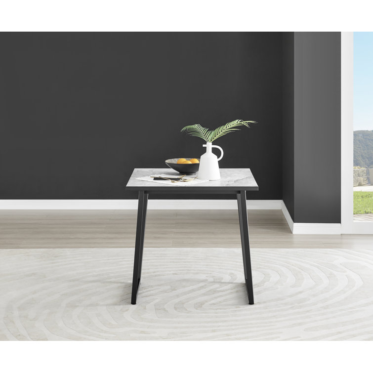 Furniture Box Carson Square White Marble Effect Table Black Legs & 2 ...