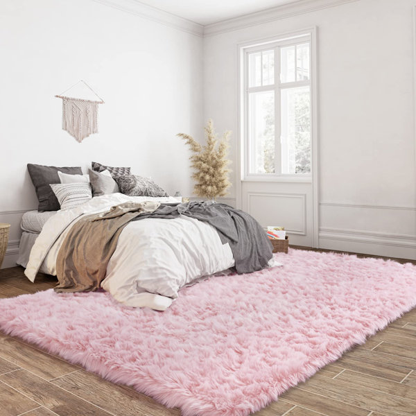 Everly Quinn Faux Sheepskin Pink Rug & Reviews | Wayfair