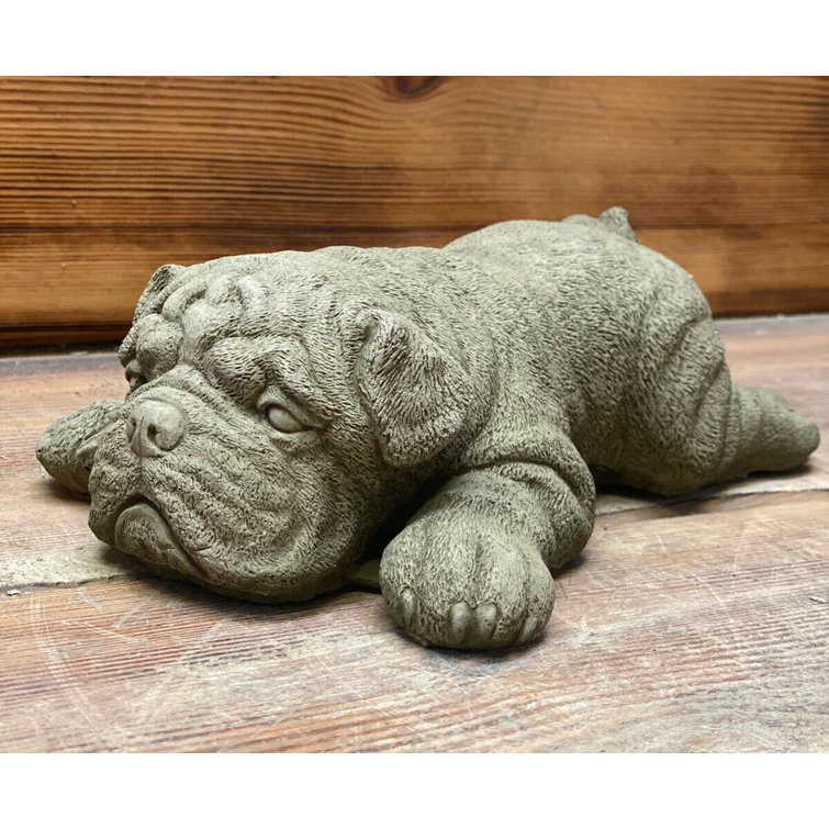 Marlow Home Co. Hebe Stone Garden Laying Sleeping Bulldog Statue ...