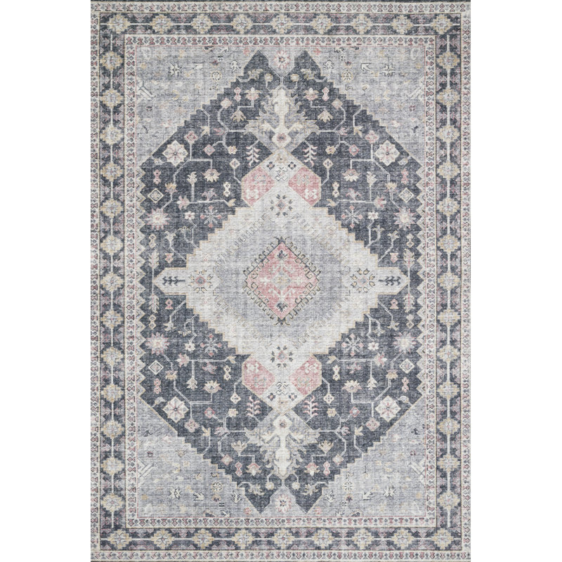 Bungalow Rose Gelo Performance Charcoal/Pink; Gray Rug & Reviews | Wayfair