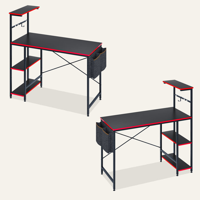 17 Stories Johnothan Computer Desk with 4 Tiers Shelves, LED, 44 ...