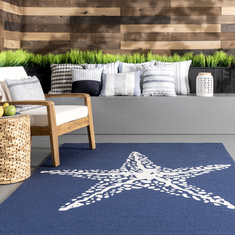Highland Dunes Burchell Handmade Hand Hooked Navy Indoor/Outdoor Rug ...