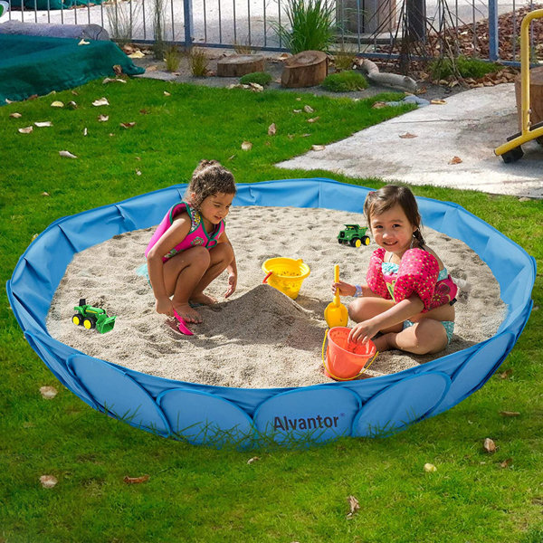 EighteenTek 63" x 12" Plastic Round Blue Sandbox with Cover | Wayfair