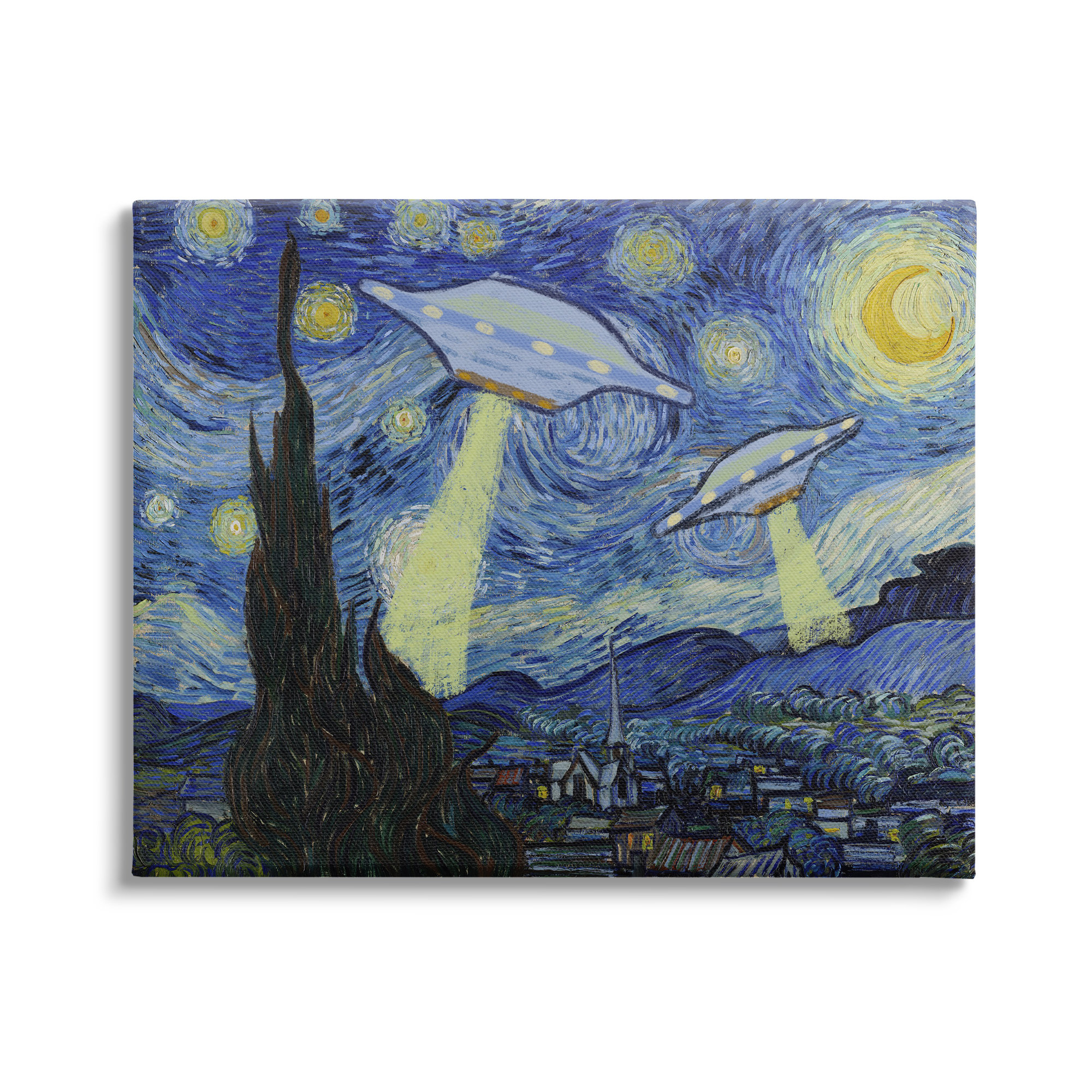 Stupell Industries Aw-295-Canvas Starry Night Classic Alien UFOs On ...