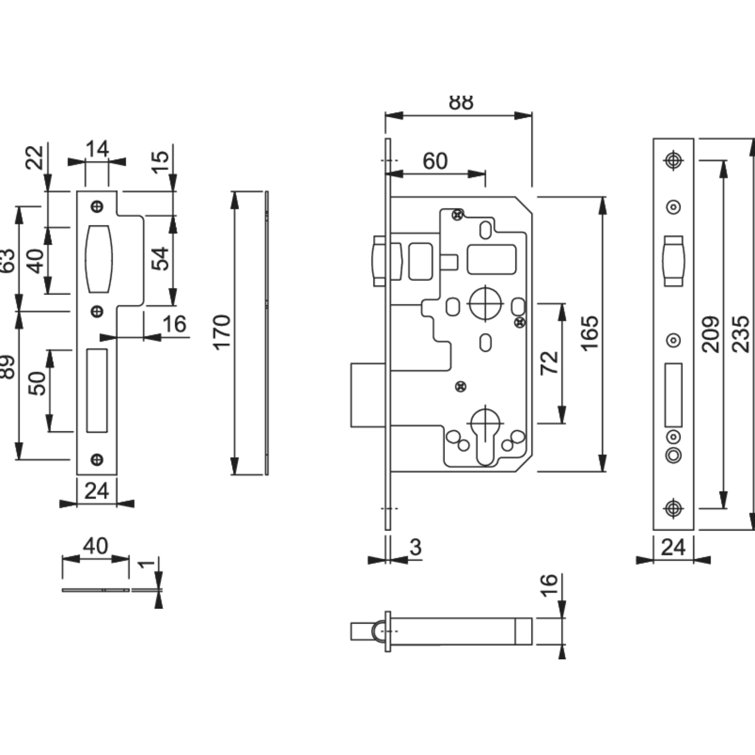 Symple Stuff Amat Locks 72Mm Mortice Rollerbolt Sashlock, 80Mm Backset ...