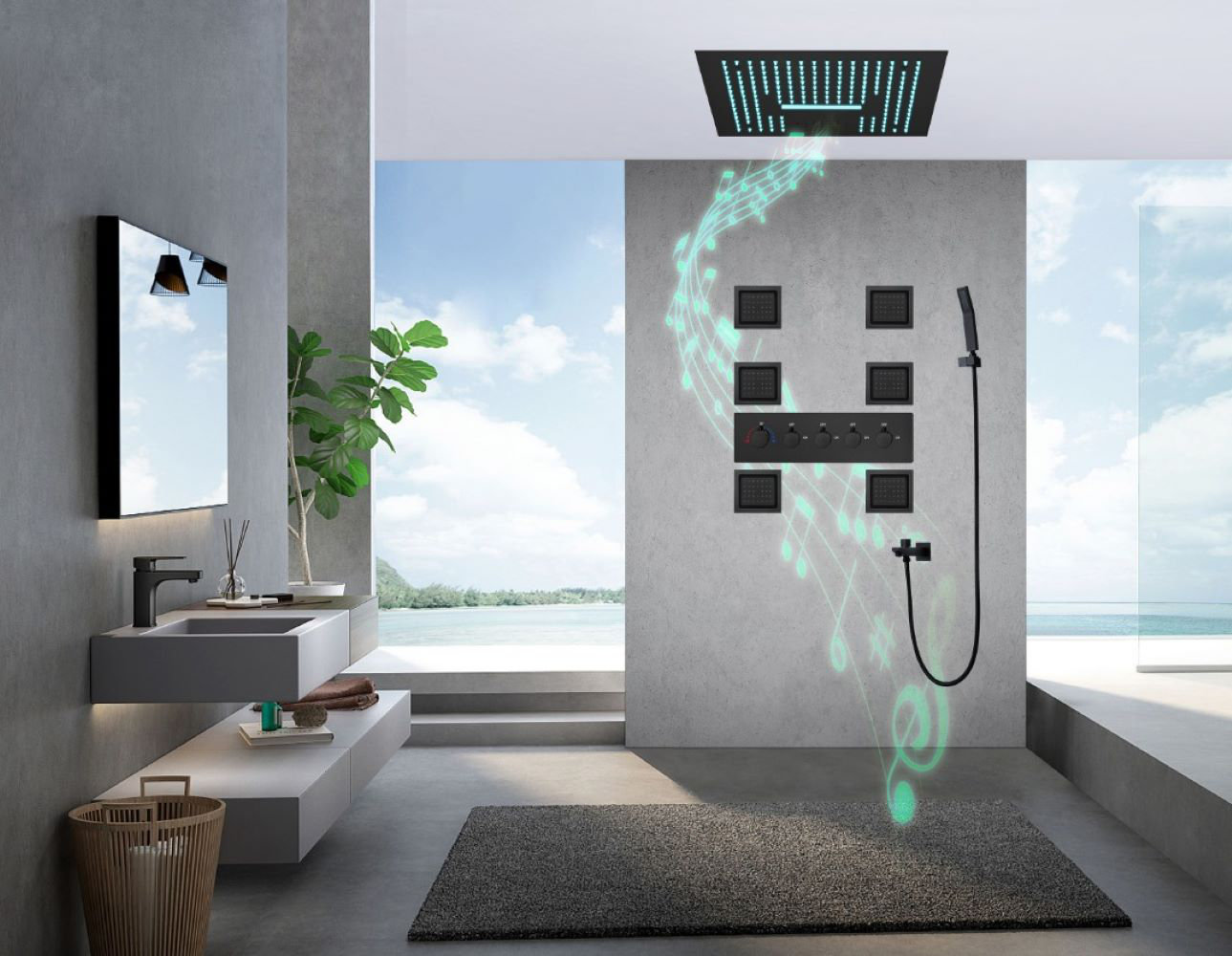 Smart Living&Technology Luxury Thermostatic Complete Shower System with ...