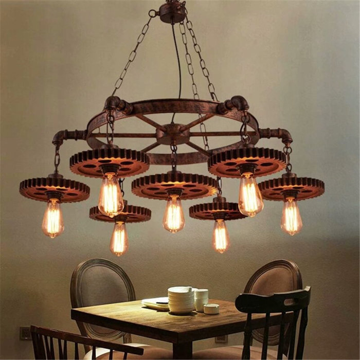 Williston Forge 7-Light Retro Industrial Metal Gear Pendant Light | Wayfair