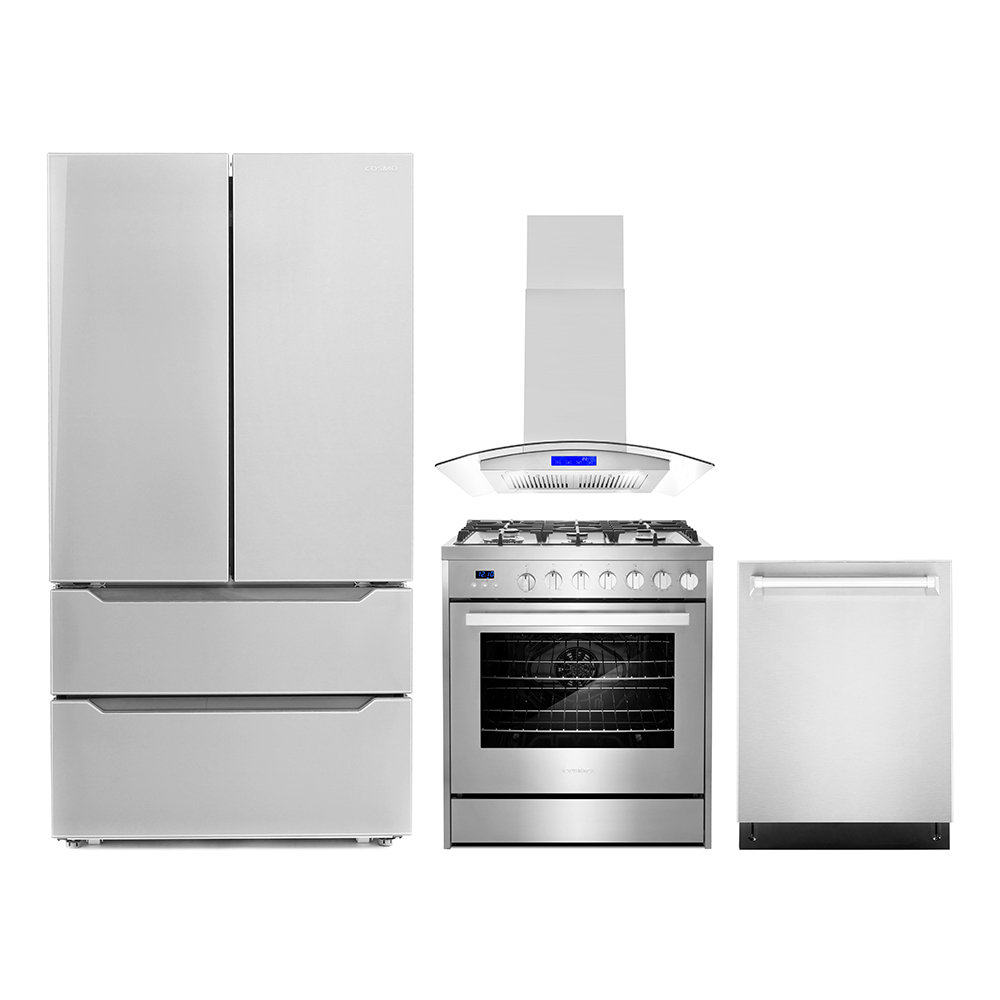 Cosmo 4 Piece Kitchen Appliance Package with French Door Refrigerator ...