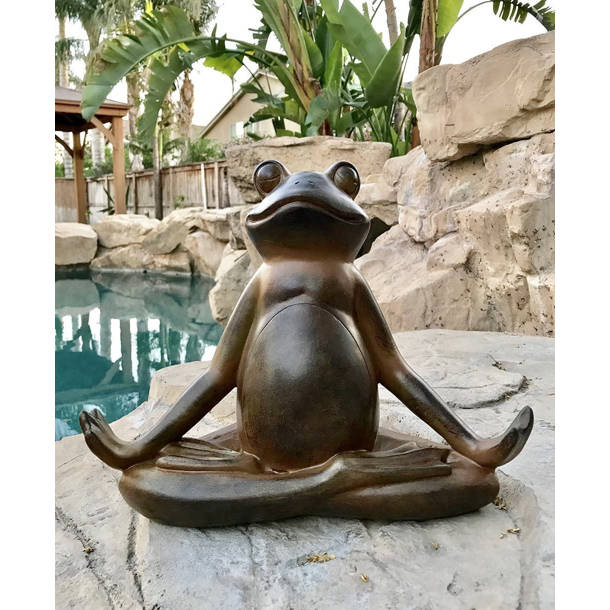 August Grove® Talbert Concrete Cement Meditating Frog in Lotus Position ...