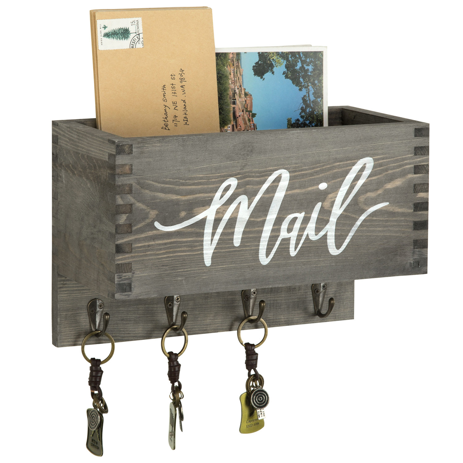 Wall Mail Organizer With Key Hooksnull