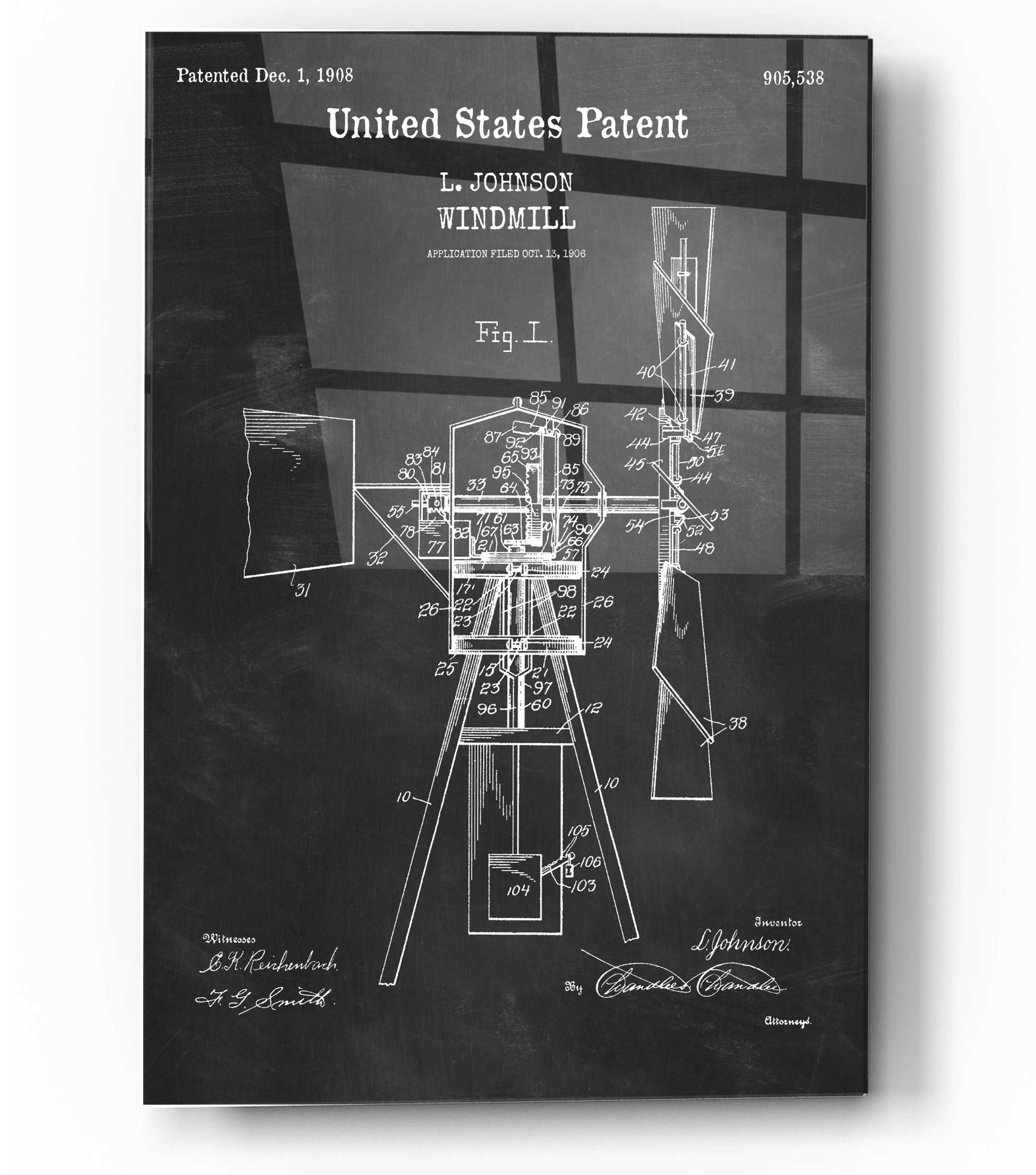 17 Stories Windmill Blueprint Patent Chalkboard - Graphic Art on | Wayfair
