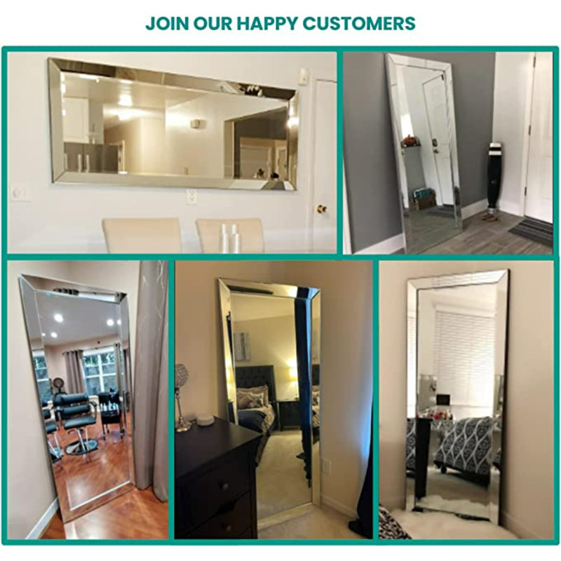 Mercer41 Laux Mirrored Bevel Frame Full Length Beveled Mirror Rectangle ...