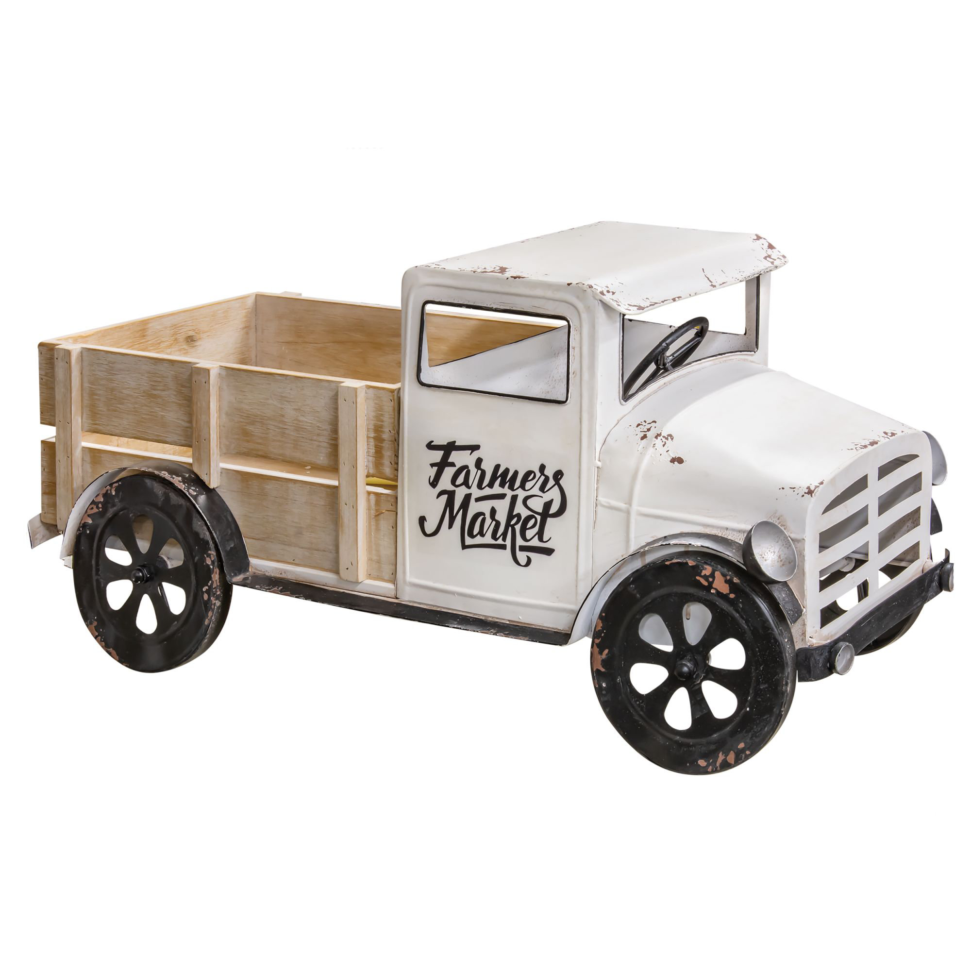 Gracie Oaks Ivory Metal Farmer''s Market Truck Sculpture | Wayfair