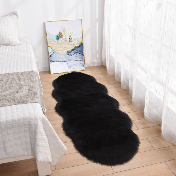 Everly Quinn Faux Fur Black Rug & Reviews | Wayfair