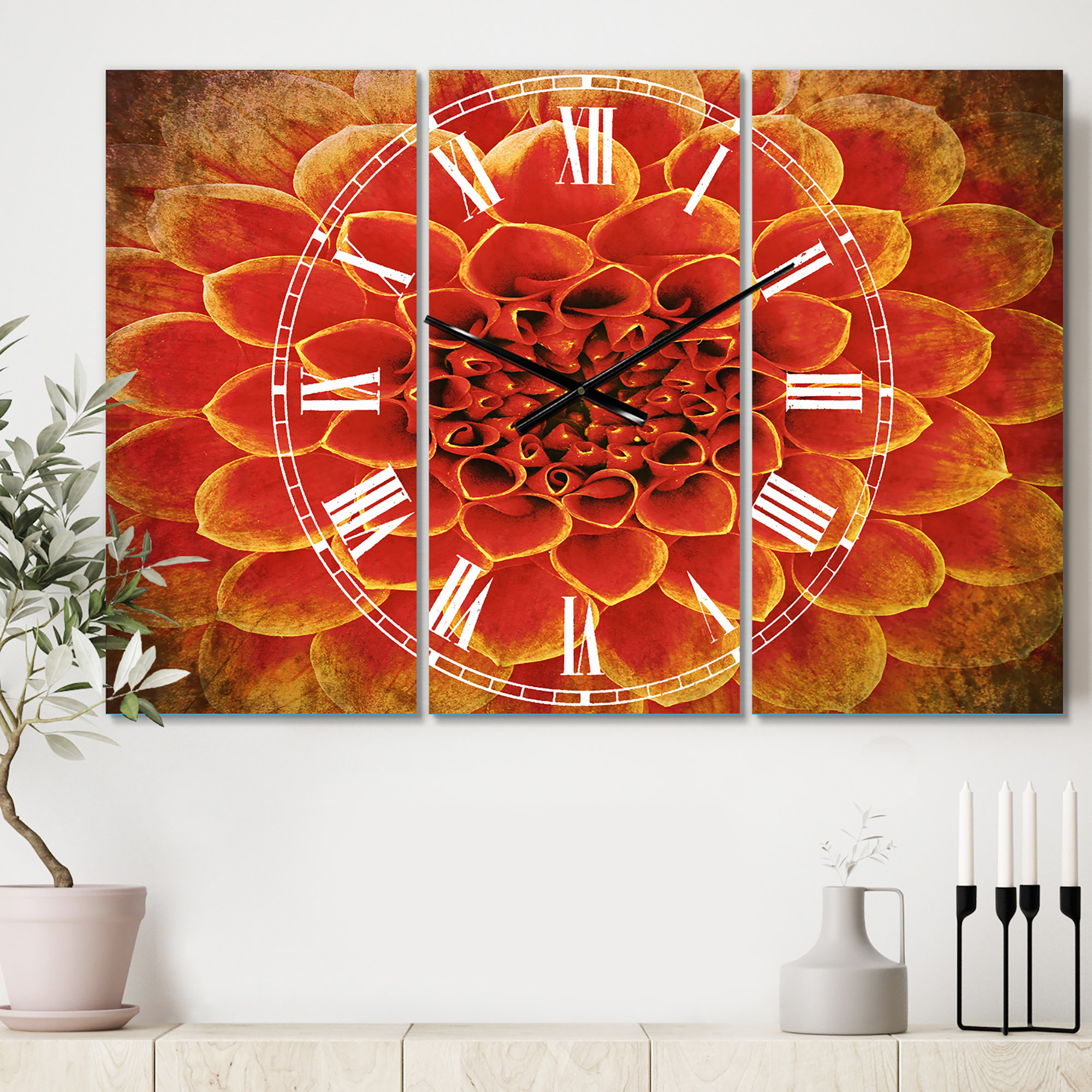 East Urban Home Abstract Orange Flower Design - Traditional wall clock ...
