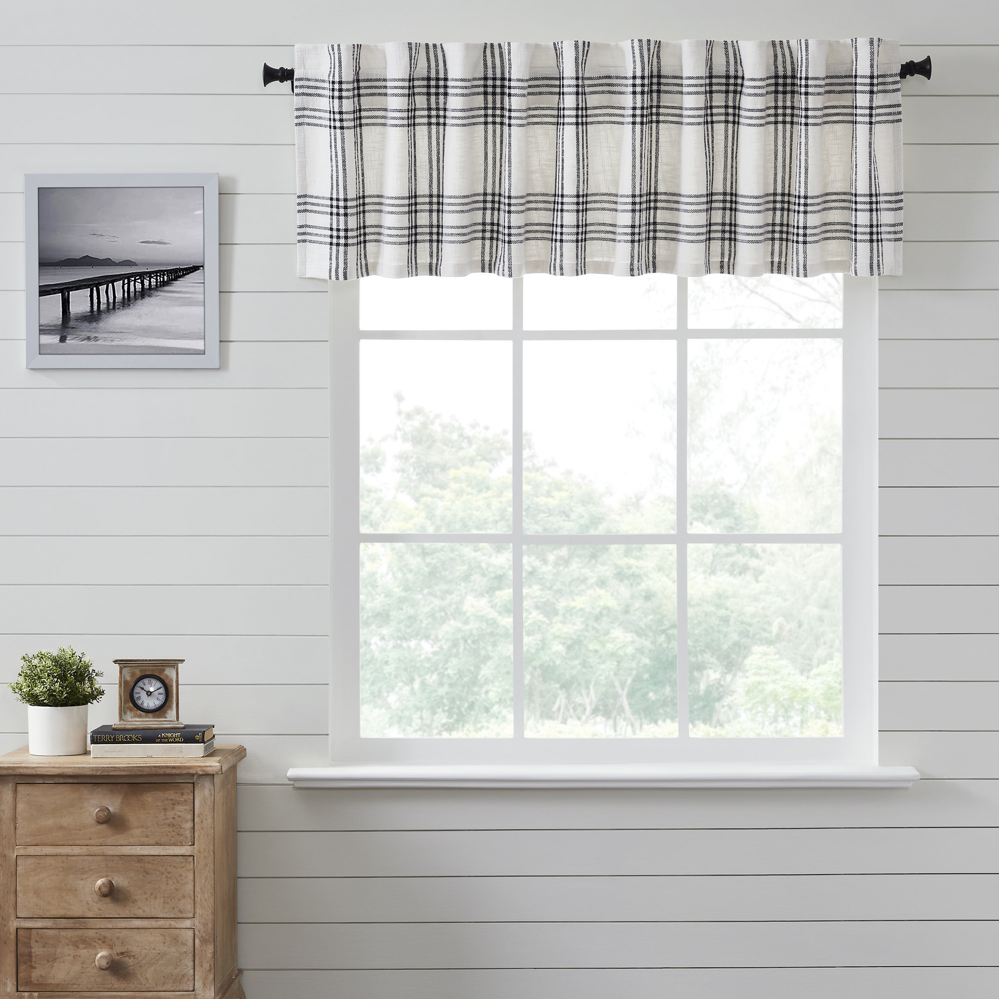 Gracie Oaks Cohenn Plaid Cotton Tailored Window Valance in Black/White ...