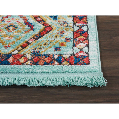 Union Rustic Pittsfield Performance Aqua/Red Rug & Reviews | Wayfair