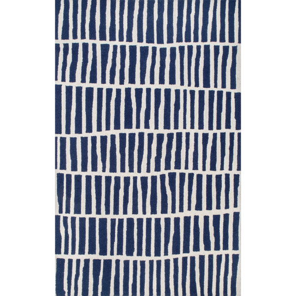 Corrigan Studio® Lauderhill Handmade Tufted Wool Navy/White Area Rug ...