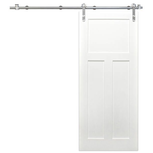 CreativeEntryways Paneled Wood Primed Shaker Barn Door with ...