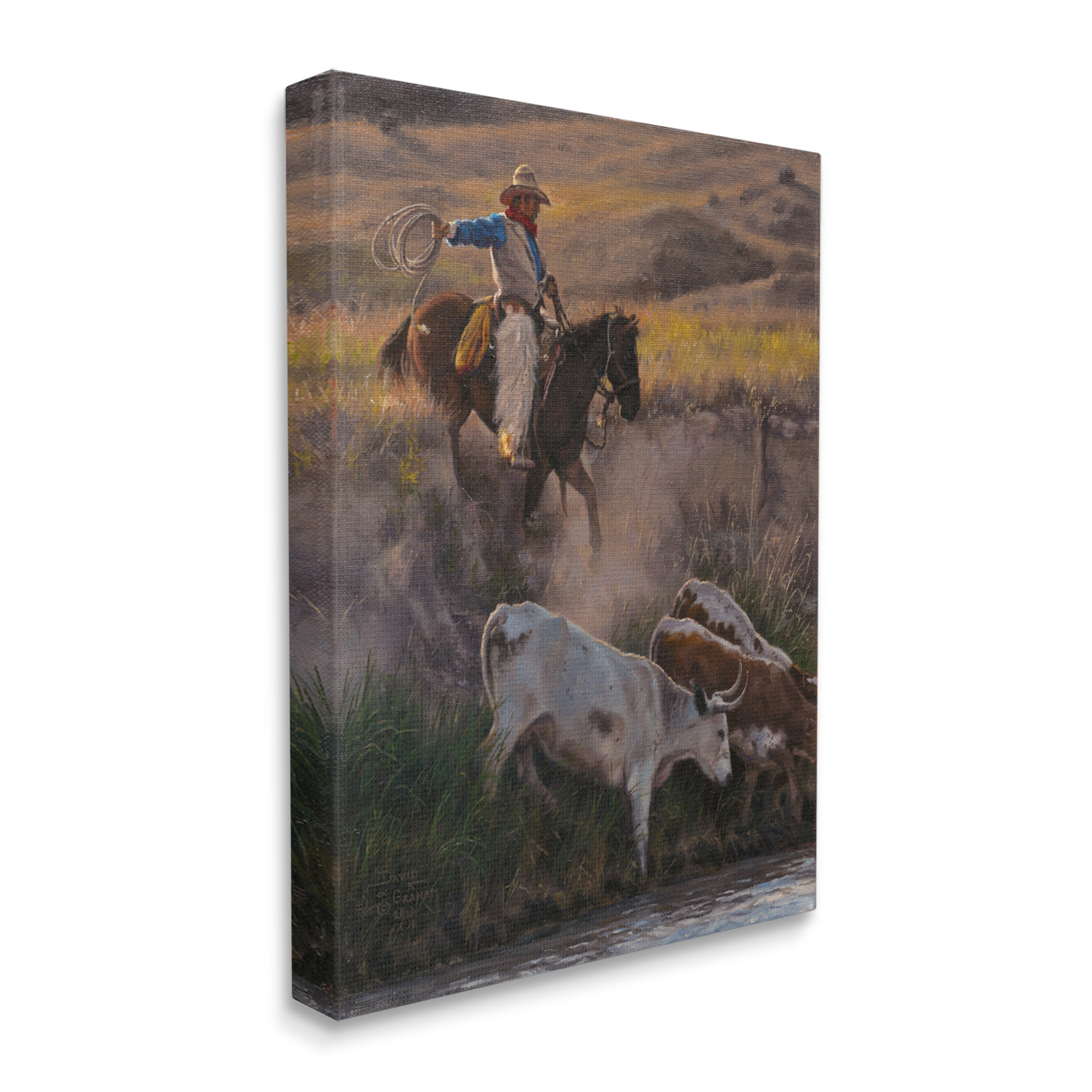 Stupell Industries Aw-167-Canvas Cowboy Rounding Up Cattle Lasso On ...