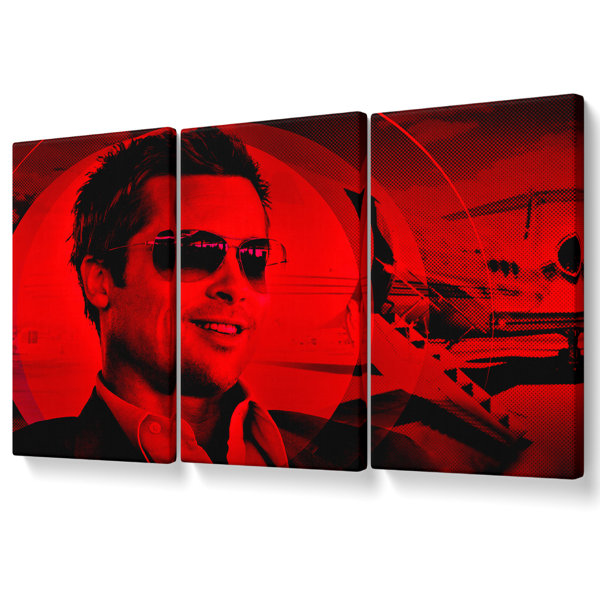 Ebern Designs Oceans Eleven Brad Pitt - 3 Piece Wrapped Canvas Graphic ...