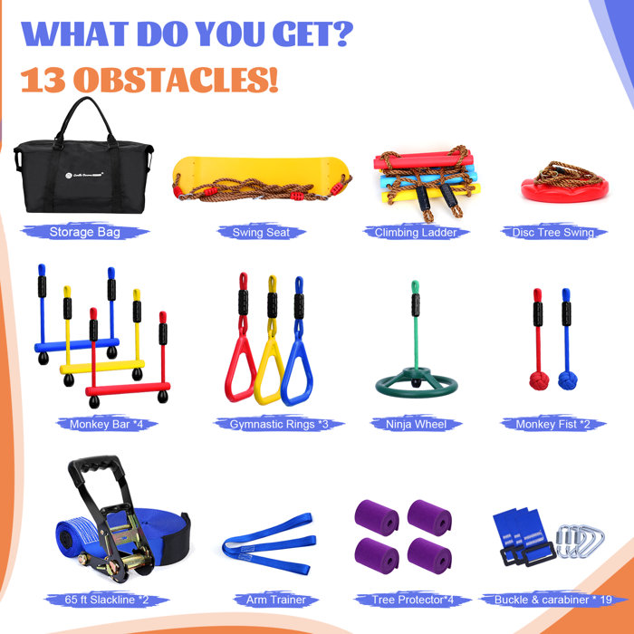 Gentle Booms Sports Ninja Warrior Set 2x65FT Ninja Warrior Obstacle ...